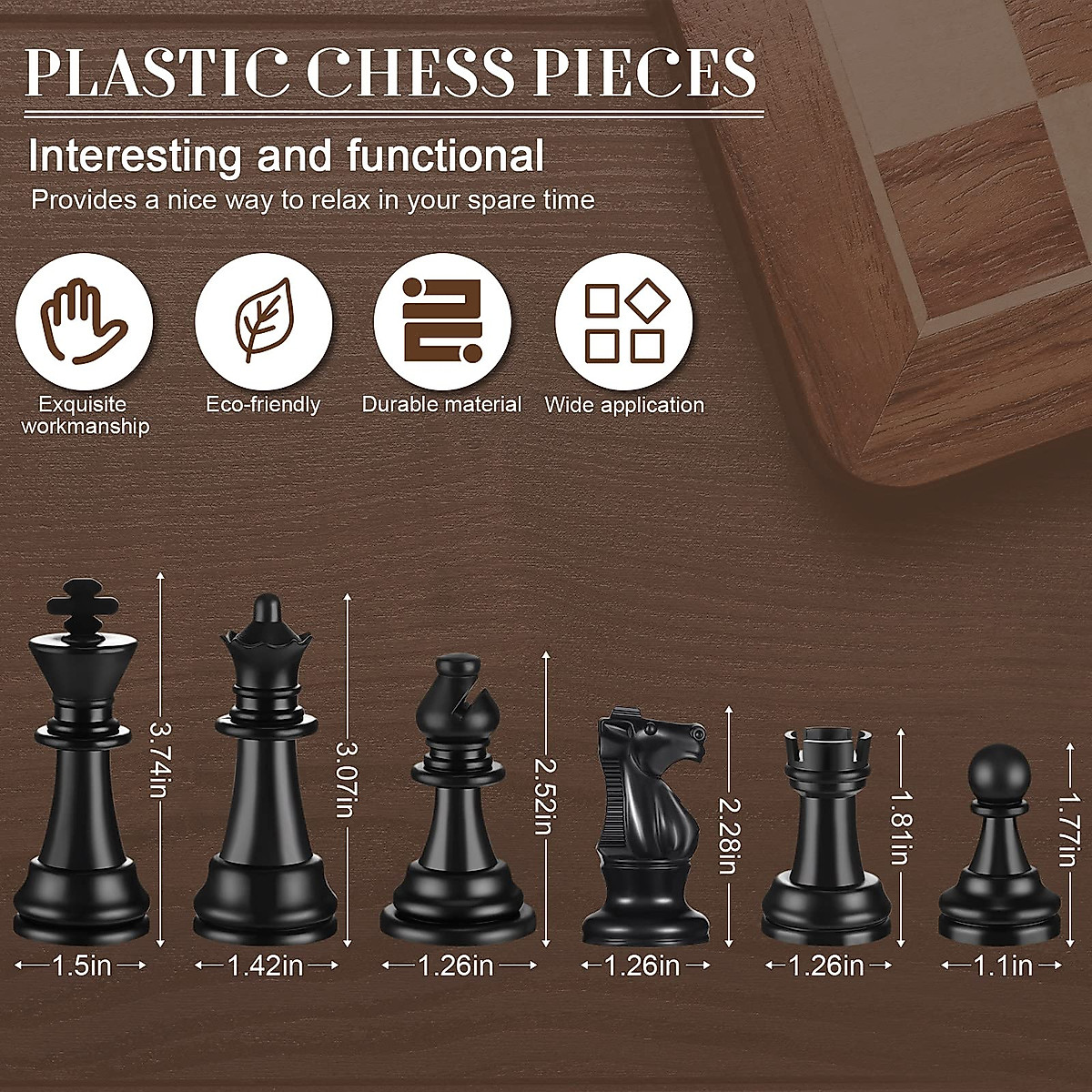 Chess Pieces Plastic Pawn Chess Pieces 95 mm/ 3.7 Inch King's Height Tournament Chess Set with Storage Bag for Chess Board Game, Set of 32 Chess, White and Black (Pieces Only)