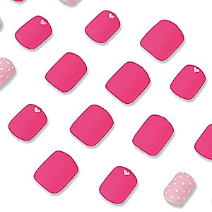 Gifts for Valentine`s Day Short square BARBIE Pinks Nails with love pattern, women Press on nail fashion false nail (BARBIE Pink)
