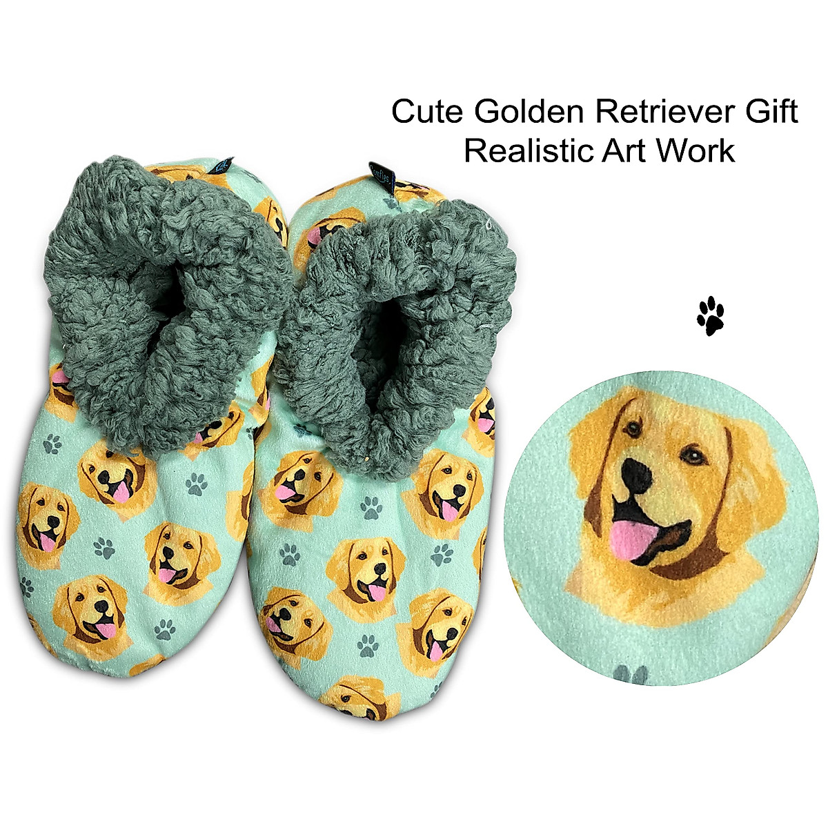 Golden Retriever Super Soft Slippers - E&S Pets - Golden Retriever Gifts - Cozy House Slippers - Non Skid Bottom - One Size Fits Most - Sherpa slipper - Pet Lover Gifts For Men And Women