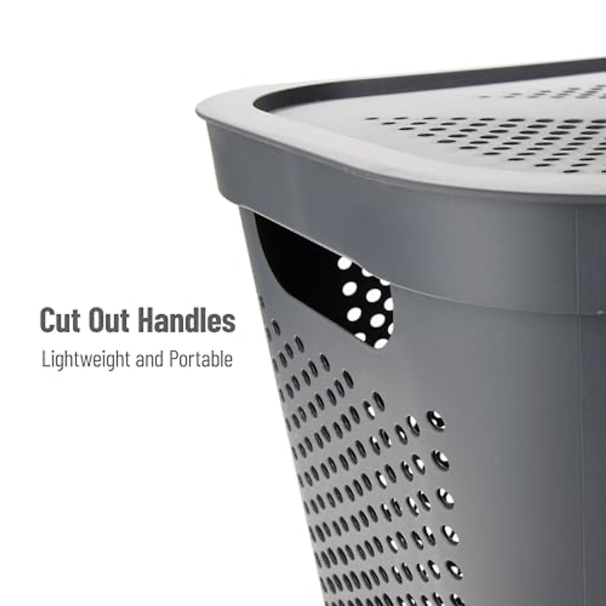 Mind Reader 60L Slim Laundry Hamper, Clothes Basket, Lid, Ventilated, Plastic, 17.25"L x 13.75"W x 23.5"H, Set of 2, Gray