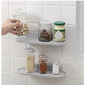 Fineget Floating Shower Shelves Plastic Wall Mount Shelf Adhesive Soap Shower Shelves for Bathroom Kitchen Bathtub Bedroom Living Room Rustproof No Drilling Storage Organizer Quick Dry Grey 2 Pack