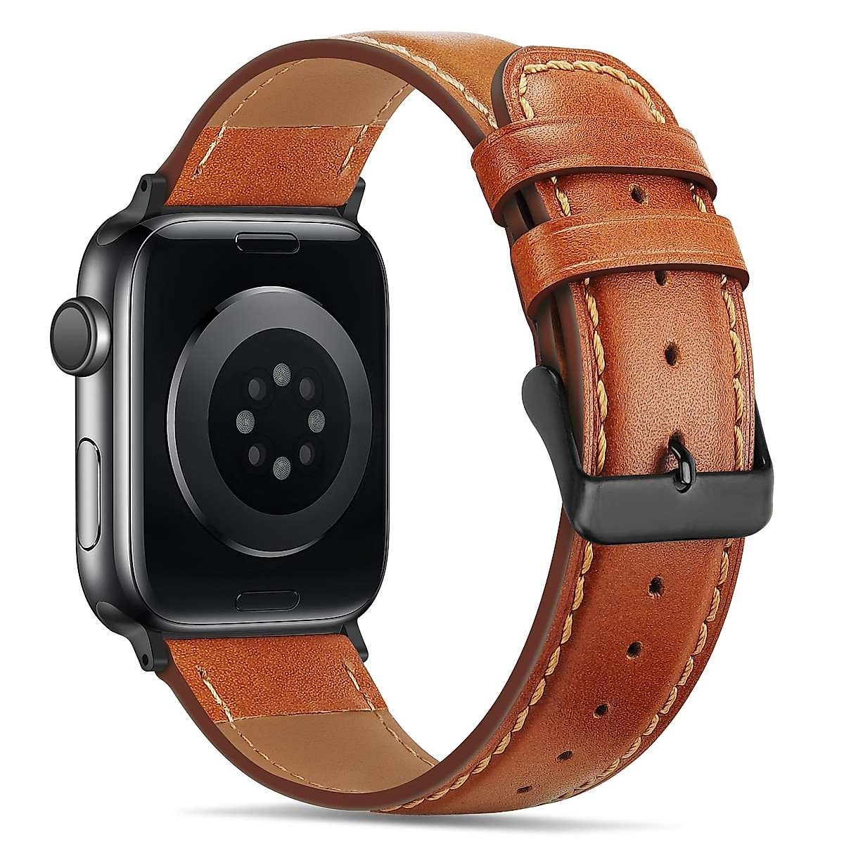 Tasikar Bands Compatible with Apple Watch Band 49mm 46mm 45mm 44mm 42mm Men Genuine Leather Replacement Bands Compatible with Apple Watch Ultra 2 SE Series 10 9 8 7 6 5 4 3 2 1, Classic Brown