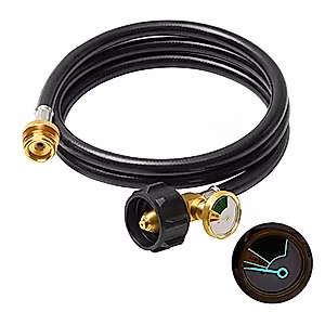 Generep 5 FT Propane Hose Adapter with Propane Tank Gauge for QCC1/Type1 Tank, Connects 1 LbPortable Appliance to 20 Lb Propane Tank for Propane Stove, Tabletop Grill andMore 1lb Portable Appliance