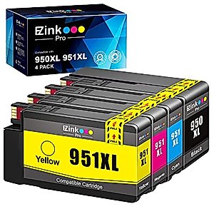 E-Z Ink Pro Compatible Ink Cartridges Replacement for HP 950XL 951XL 950 XL 951 XL to use with OfficeJet Pro 8600 8610 8615 8620 8625 8100 276dw 251dw (1 Black, 1 Cyan, 1 Magenta, 1 Yellow, 4 Pack)