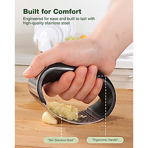 Vantic Garlic Press Rocker - Stainless Steel Garlic Mincer Garlic Crusher, New Innovative Garlic Chopper with Peeler and Scraper for Smash Garlic