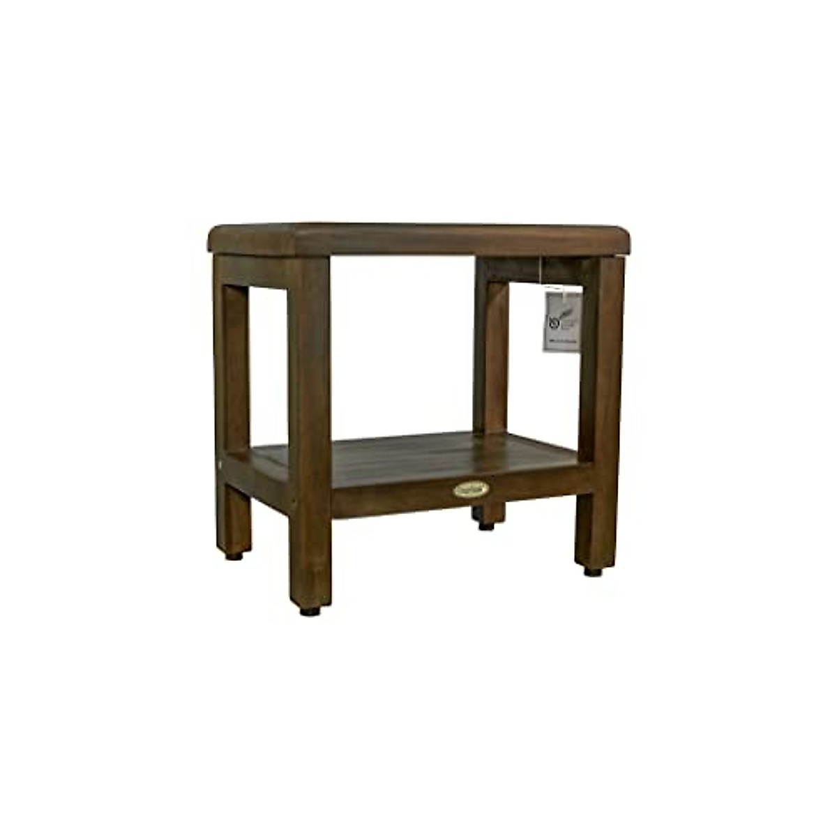 DecoTeak Classic Shower Bench Eleganto Natural Wooden Seat Shower Stool with Shelf 18" Armless Open Back Bench in Woodland Brown Finish