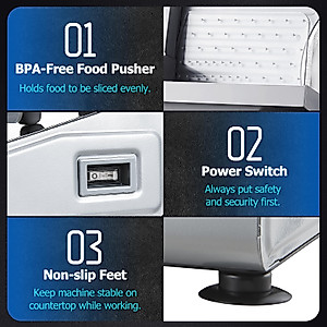 Tesslux Meat Slicer - Electric Deli Slicer, 200W, Dual 7.5" Blades, Adjustable Thickness 0-15mm, Safe Home Meat Slicer Machine with Stainless Steel and Aluminum Housing