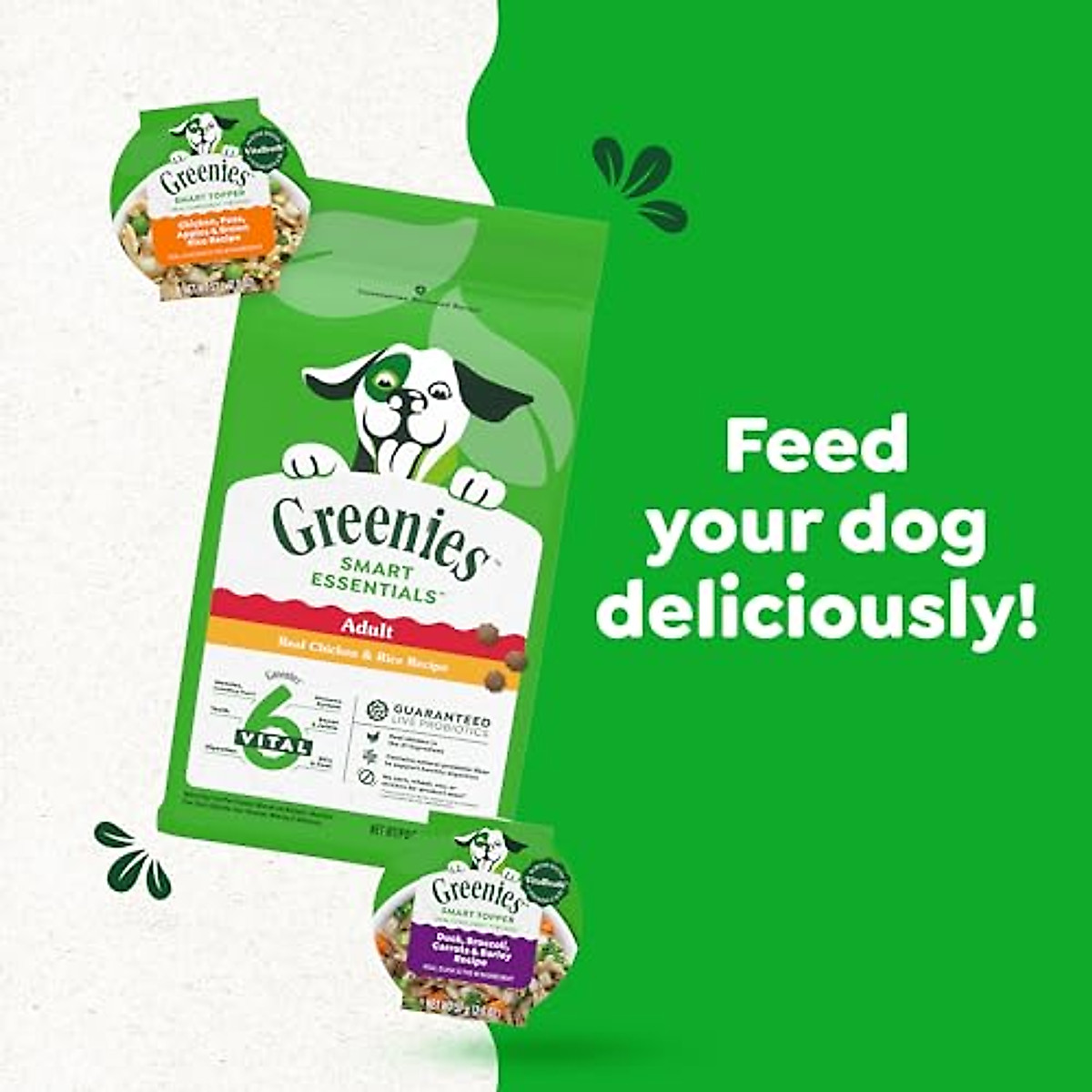 Greenies Smart Topper High Protein Wet Mix-in for Dogs, Chicken, Peas, Apples, and Brown Rice Recipe & Duck, Broccoli, Carrots and Barley Recipe Variety Pack with Whole Grains, 2oz. 8 Trays