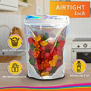 WaldOaks - 100 Pcs Iridescent Resealable Mylar Bags - 5x7 Inch Ziplock Heat Sealable Stand Up Pouches Parties Small Business Packaging