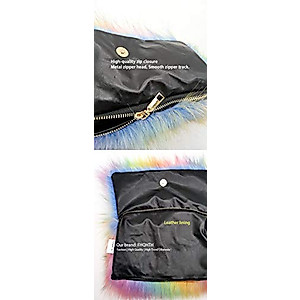 FHQHTH Faux Fox Fur Purse Fuzzy Handbags for Women Foldover Evening Bags Al alloy Shoulder Strap [Rainbow colors]