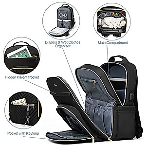 MOMUVO Diaper Bag Backpack, Quilted Baby Bag with Changing Pad & Stroller Straps & Pacifier Case, Large Travel Diaper Bags for Mom Dad, Black