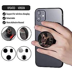 Customized Photo Foldable Cell Phones Stand and Tablets Holder,Detachable Personalized Pop Phone Socket, Wireless Charger Supported-Round Black
