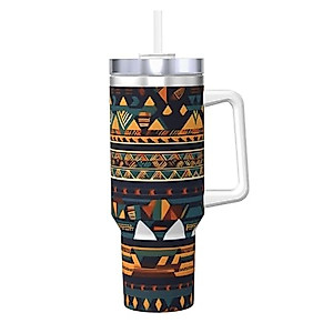 HULIBIN African Ethnic Pattern Print Double Deck Stainless Steel Travel Coffee Cup With Lid 40 Oz Ice Bully Cup