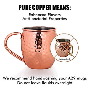 Crownyard Moscow Mule Copper Mugs Set of 4 (16oz) | Solid 100% Copper Cups Set w/ 4 Straws,1 Shot Glass, 1 Spoon, Tarnish-Resistant,Wedding Gift & Anniversity Gift for couples