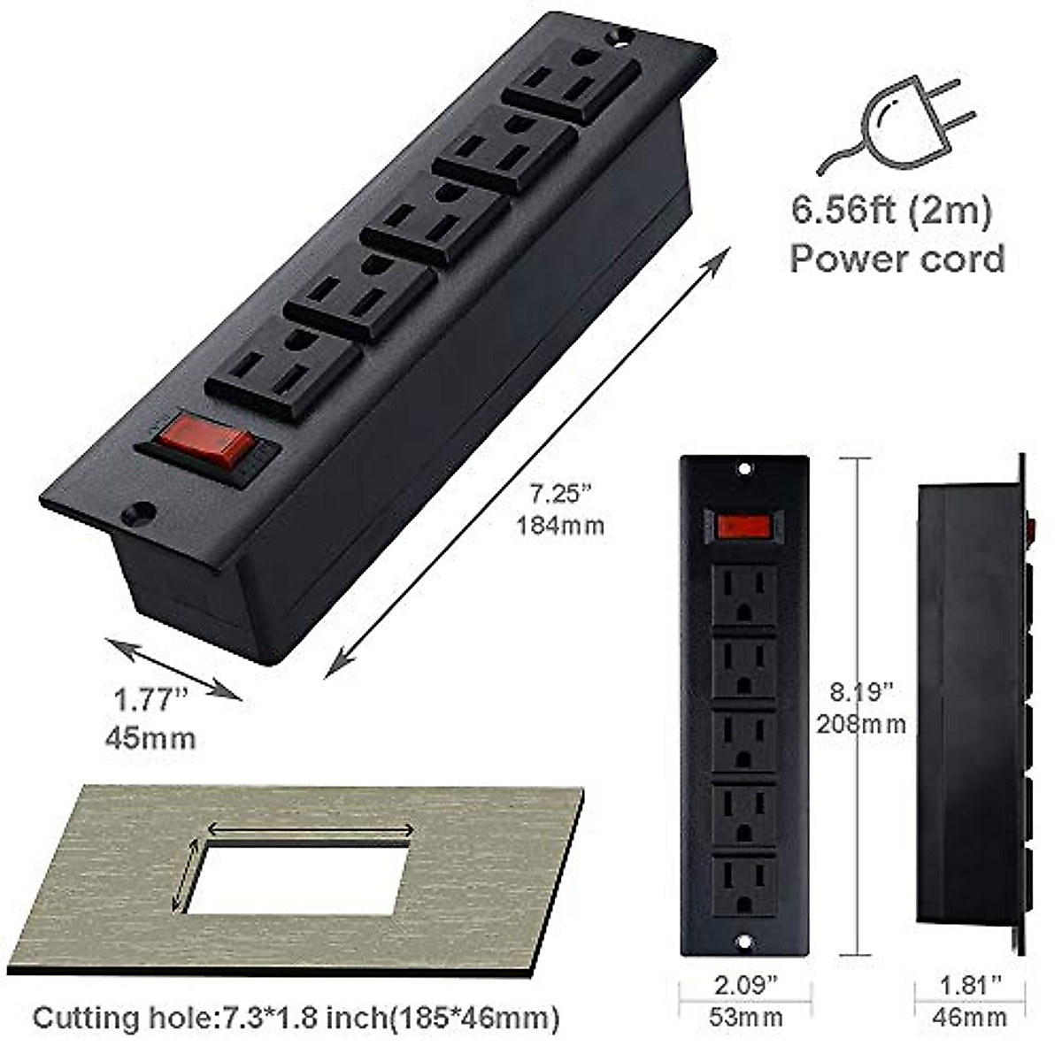 Desk Outlets Recessed Power Strip Without USB Ports Mountable Power ...