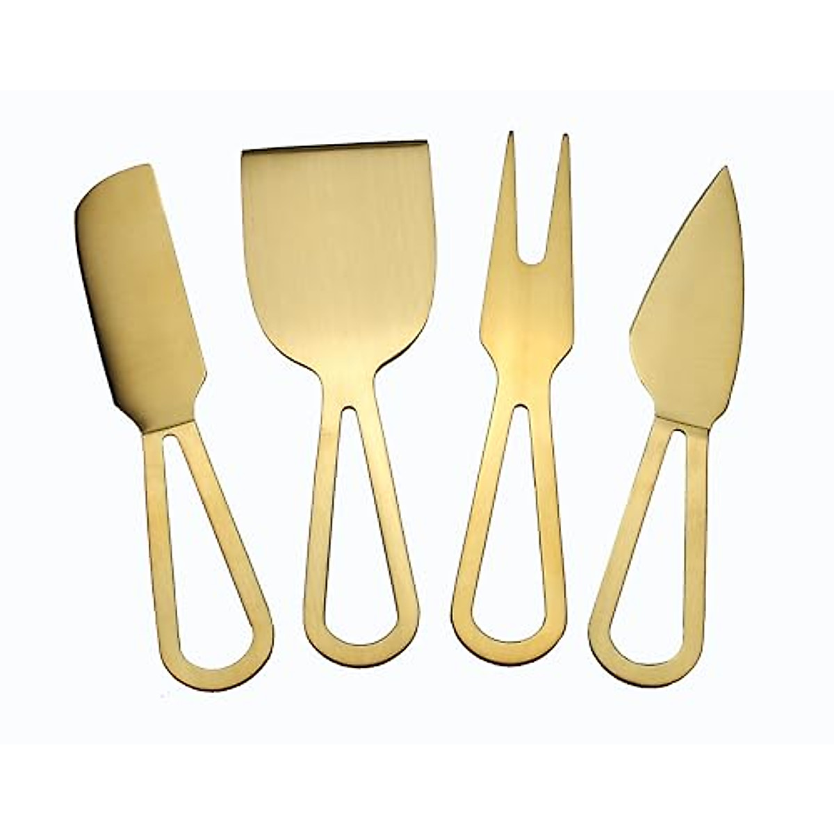 Prodyne Set of 4 Cheese Knives Set, Titanium Plated Stainless Steel Knives, Gold Metal Color