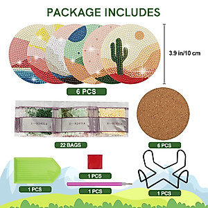 Temlum 6 Pcs Diamond Painting Coasters with Holder, Abstract Landscape Diamond Art Coasters Diamond Small Painting Kits for Beginners, Adults Art Craft Supplies
