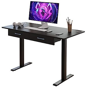 Our Modern Space 2-Drawer Height Adjustable 45" Electric Standing Desk - Upgraded Ultra Durable Home Office Large Rectangular Computer Table or Laptop Sit Stand Workstation - Black