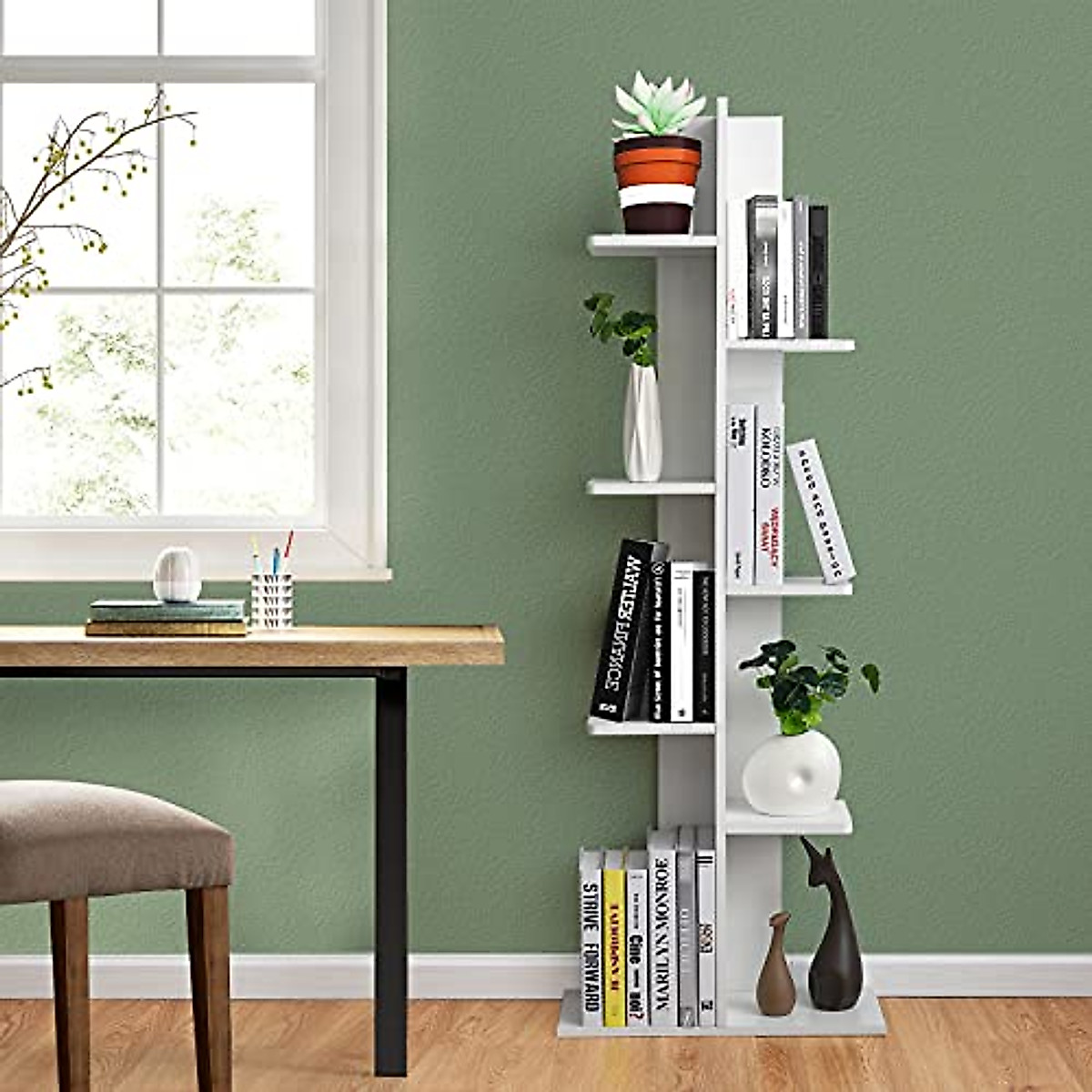 Giantex 7-Tier Bookshelf, Multipurpose Storage Shelf Space-Saving Bookcase Wood Display Shelf Stand for Books Photos Artwork, Pot Plant, Storage Holder Rack w/ 8 Open Well-Arranged Shelves, White