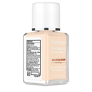 Neutrogena SkinClearing Oil-Free Acne and Blemish Fighting Liquid Foundation with Salicylic Acid Acne Medicine, Shine Controlling, for Acne Prone Skin, 10 Classic Ivory, 1 fl. oz