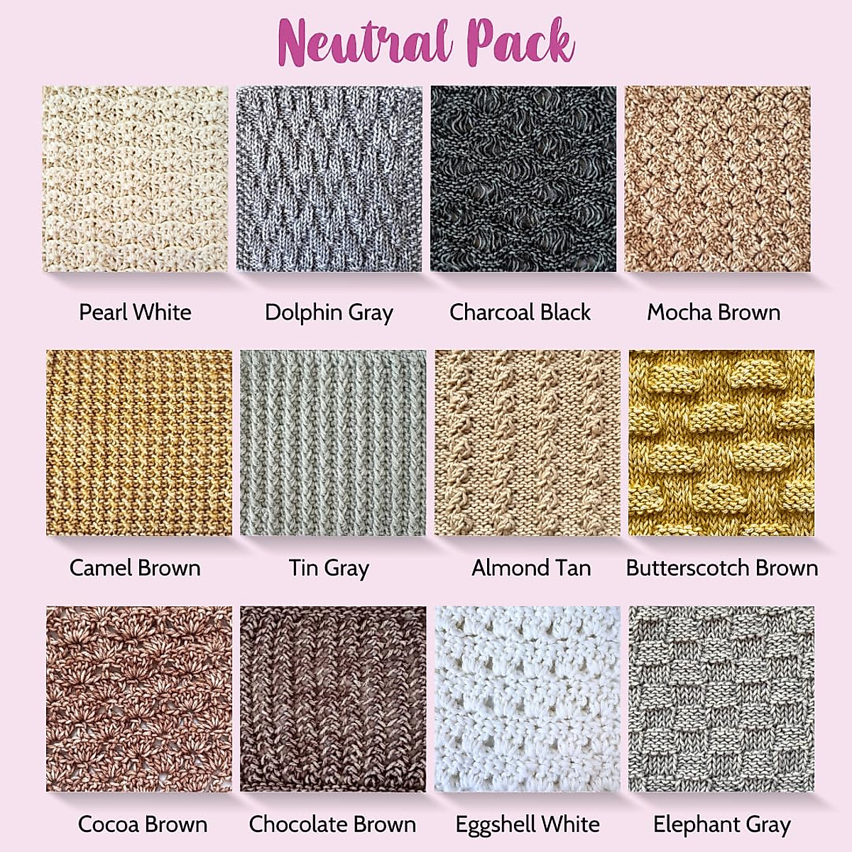 Cotton to The Core Cotton Yarn for Crocheting, 12 Skeins, 1704Yds/600G, Free Patterns - Soft Baby Yarn for Knitting - 3 DK Light Worsted Weight - Neutral Pack