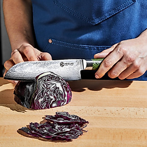 HexClad Santoku Knife, 7-Inch Japanese Damascus Stainless Steel Blade, Pakkawood Handle