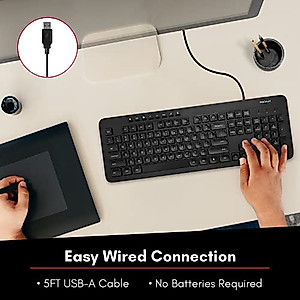 Macally Wired Keyboard, Ergonomic Computer Keyboard Wired - Slim External Keyboard for Laptop and Desktop - USB Keyboard with 5ft Cable and Numeric Keypad - Windows PC Keyboard for Office and Home