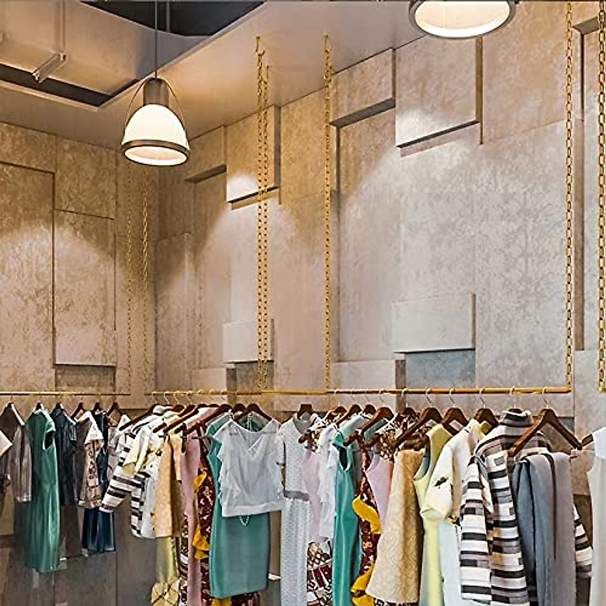 MDEPYCO 2 Pcs Height Adjustable Metal Chain Clothing Hanging Racks,Creative Commercial Wedding Dress Display Shelf,Retail Store Metal Garment Rack,Ceiling Mount Clothes Storage Hanger (Gold, 24" L)