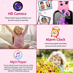 Smartwatch for Kids-Kids Smart Watch with Clock Phone for Girls Boys HD Touchscreen with Call SOS Music Player Games Camera Calculator Alarm Clock Smart Watch Birthday Gifts for Kids Age 4-12 PINK