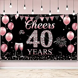 Happy 40th Birthday Decorations for Women, Cheers to 40 Years Backdrop Banner, Rose Gold 40th Birthday Party Yard Banner, 40th Anniversary, Class Reunion Backdrop for Outdoor Indoor, Vicycaty