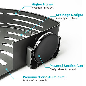 JIPORIER Corner Shower Caddy Suction Cup with 8 Hooks & 1 Towel Bar, 2 Pack Shower Shelves for Inside Shower, NO-Drilling Shower Organizer, Rustproof Shower Caddies Storage