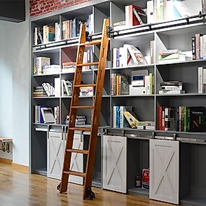Rolling Ladder Hardware (No Ladder) Sliding Barn Door Kit 3.3ft-20ft Rolling Ladder Hardware Library Sliding Ladder Hardware Kit Round Track/Rail, with Floor Roller Wheels(No Ladder) ( Size : 3.3ft/10