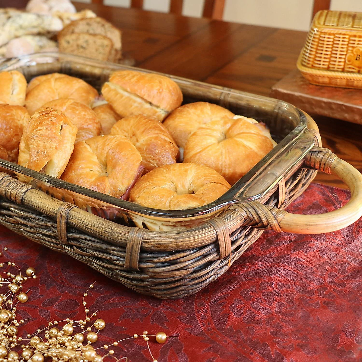 The Basket Lady Wicker Casserole Basket, 3 Quart, Antique Walnut Brown