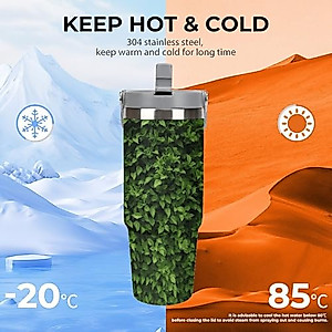 WITHSBKK 30oz Car Cup Hedge Printed with Portable, Stainless Steel Travel Mug, Vacuum Insulated Tumbler And Straw, Leakproof for Car & Outdoor, UV Printed Design