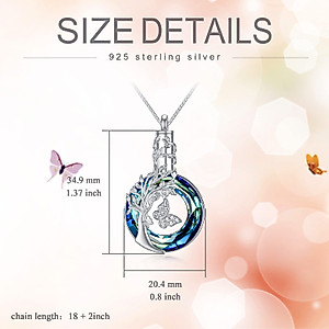 TOUPOP Tree of Life Urn Necklace for Ashes Sterling Silver Butterfly Cremation Jewelry for Ashes Memorial Pendant Jewelry for Women(Tree of life & Butterfly)