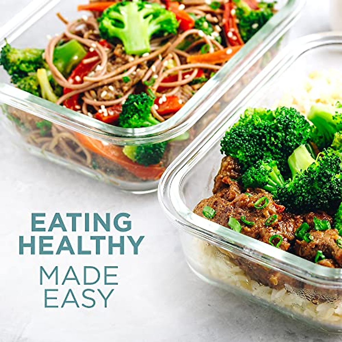 Razab 24 Pc Glass Food Storage Containers Airtight Lids Microwave/Oven/Freezer & Dishwasher Safe - Steam Release Valve BPA/ PVC-Free -Small & Large Reusable Round, Square & Rectangle Bento Containers