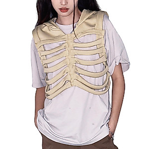 Mieeyali Women Y2K Skeleton Hoodies Vest Sleeveless Ghost Skull Pullover Sweatshirt Shirts Halloween Clothes Streetwear (Skeleton Hoodies Vest Brown, L)