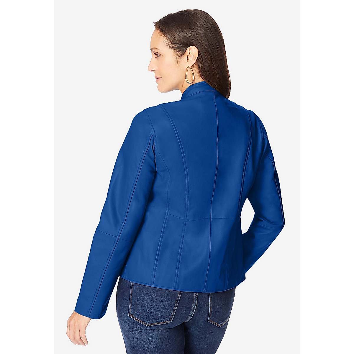 Jessica London Women's Plus Size Zip Front Leather Jacket - 14 W, Black