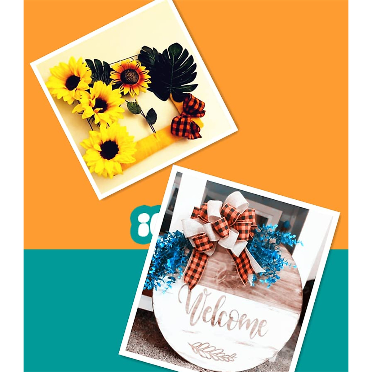 Pumpkin Orange and Black Gingham Buffalo Plaid Ribbon，Thanksgiving Fall Wired Edge Ribbon Halloween Christmas Wrapping Ribbon Wired Craft for Holiday Wrapping, Bow Crafts Decoration