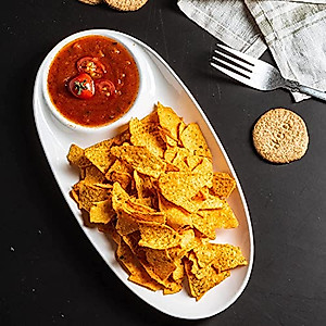 XINLTC 13 inch Ceramic Chip & Dip Platter, Oval Chip and Dip Serving Dish, Divided Serving Platter Perfect for Appetizer, Dessert, Guacamole, Hummus, Veggies, Candy and Snacks-2 pack