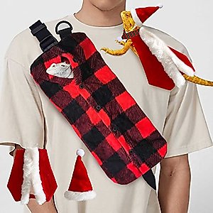 Christmas Bearded Dragon Costume Reptile Santa Hat Scarf Ferret Xmas Hat Reptile Straw Hat with Antlers Adjustable Elastic Chin Strap (Costume + Sling)