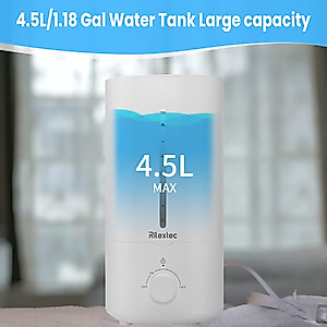 Rilextec Humidifiers for Bedroom Large Room, 4.5L Cool Mist Humidifiers Quiet for 37H, 360° Rotation Nozzle, Top Fill Room Humidifiers for Babies Nursery, Office, Indoor Plants