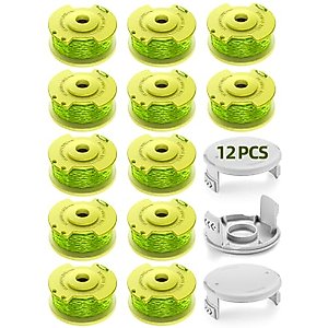 YWTESCH Trimmer String for Ryobi One Plus+ AC80RL3,11 FT/0.080-Inch，Spool Replacement Compatible with Ryobi 18v, 24v, and 40v Cordless Trimmers (12 Pack Trimmer Line & 3 Pack Trimmer Cap)