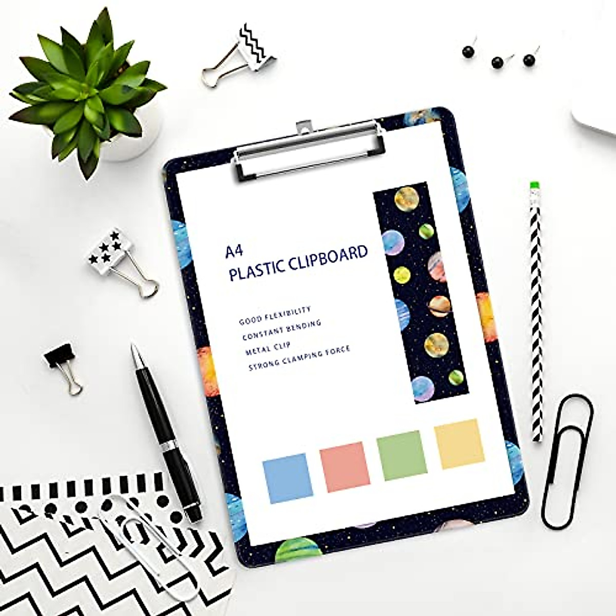 ZAXMEY Plastic A4 Clipboards, Cute Clipboard Stardard Letter Size for Teacher, Kids, Lightweight Clip Board | Decorative Clip Boards | Office Clipboard | School Supplies(Planet).