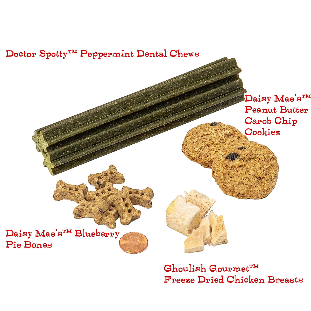 Naughty Spotty Dog Treat Gift Box, Black Skull Treat Dispenser, USA-Made Dog Treats & Chews, Md/Lg Dogs, (Peanut Butter, Blueberry, Peppermint & Chicken Flavors).