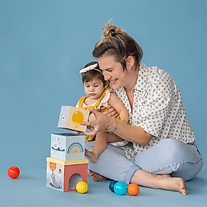 Taf Toys Toddlers Object Permanence Ball Drop Stacker, Made of Strong & Durable Cardboard Box & Plastic Cover Perfect Developmental Toy for Tummy-Time