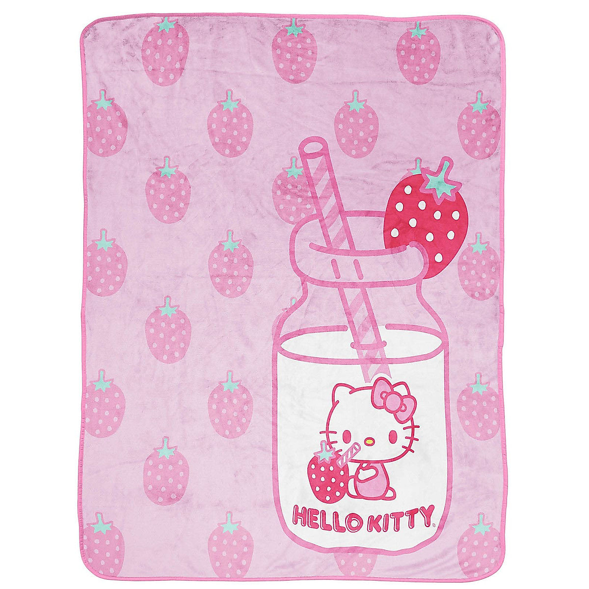 Hello Kitty Strawberry Milk Throw Blanket - Measures 46 x 60 inches, Kids Bedding Features Kitty White - Fade Resistant Super Soft Fleece (Official Hello Kitty Product)