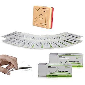 Vision Scientific VSPN11 4” X 4” Suture Pad with 11 Pre-Cut Wounds |24 Nylon Thread 75cm W Stainless Needle | 3 Layers Tissue | Mesh Layer for Durability & Reusable (Educational & Training Use Only)