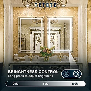 TETOTE 20 x 28 LED Bathroom Mirror with Lights White/Warm/Natural,Dimmable,CRI90,IP54 Waterproof,Wall Mounted,Anti-Fog,Vanity Mirror(Horizontal/Vertical)