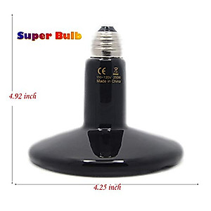 2RZ 250 Watt Reptile Heat Lamp Bulb, No Light Infrared Ceramic Heat Emitter for Pets Terrarium Brooder Coop, Lizard, Aquarium, Lambs, Snake, Amphibian, Black